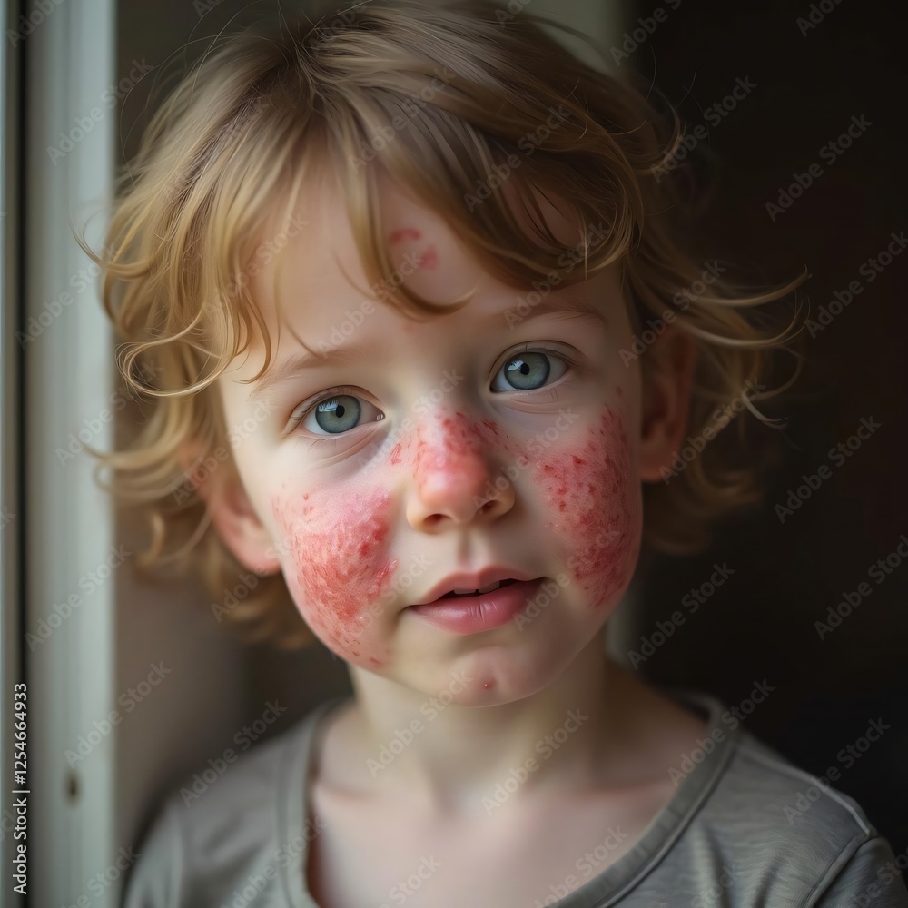 Poster Young Child with Red Itchy Rash on Face Skin Disease Medical ...