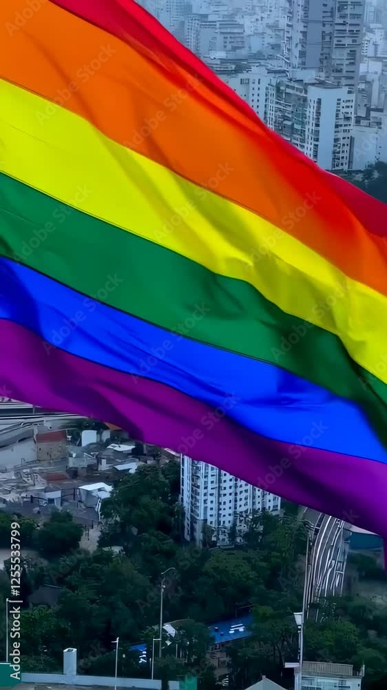 Rainbow Pride Flag Waving Over a City: A Symbol of LGBTQ+ Pride and ...