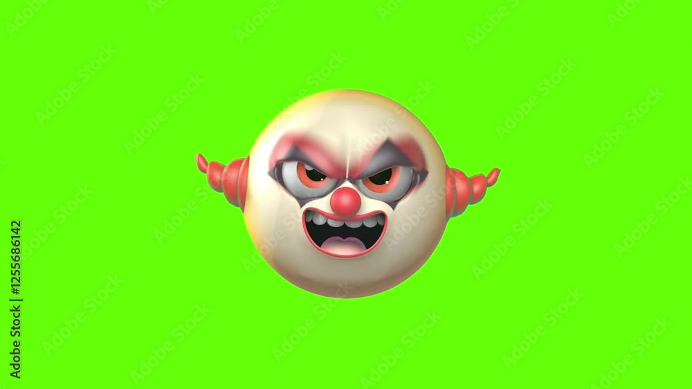 3d evil clown face emoji with a menacing laugh and creepy grin loop ...