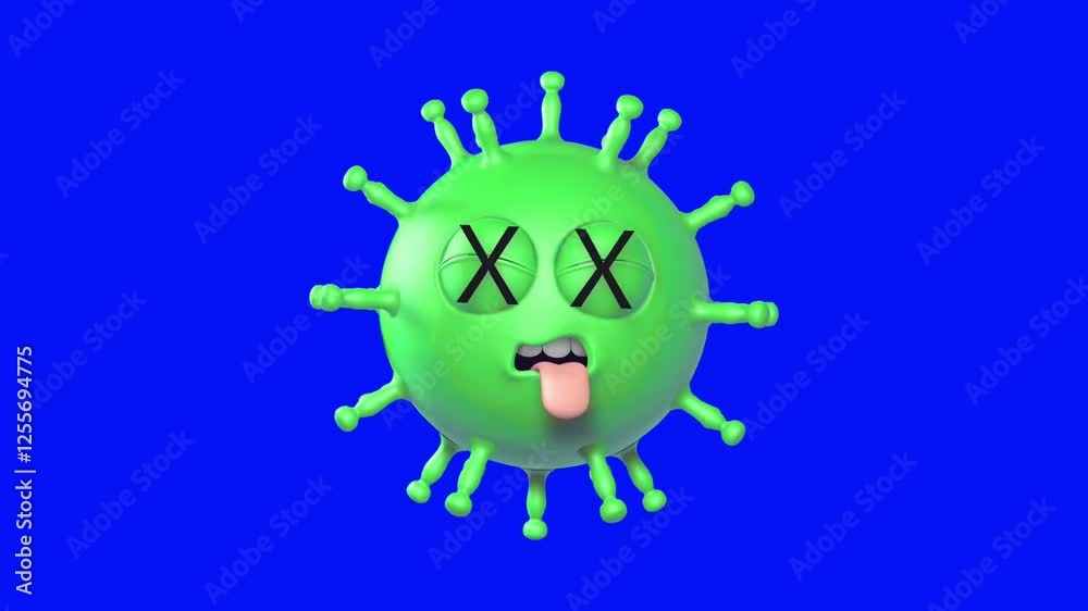 3d dying virus germ face emoji with sick expression loop animation on ...