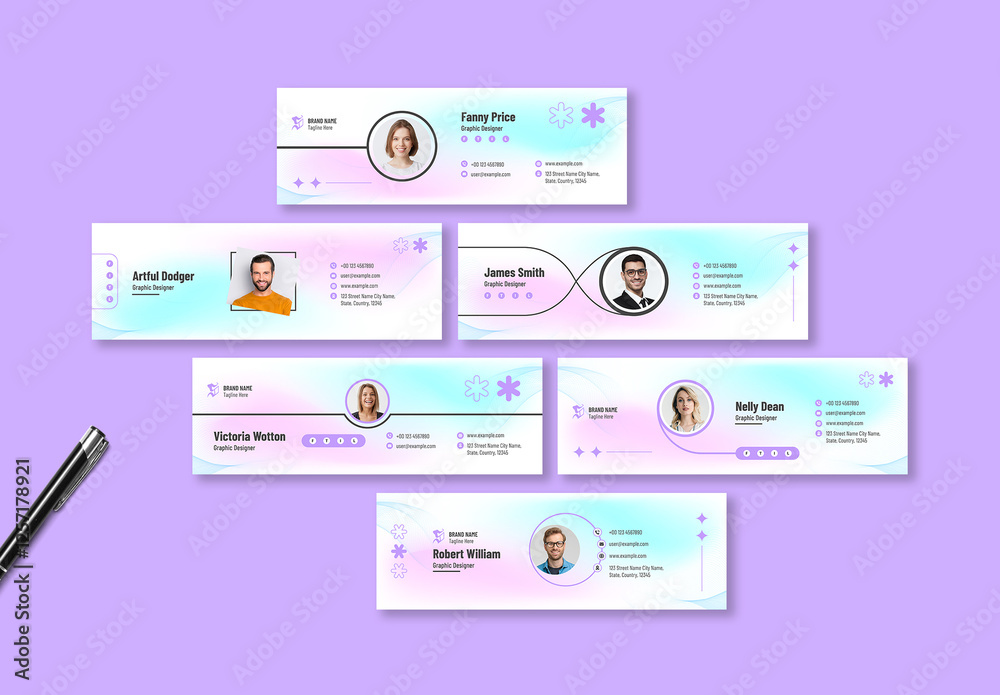 Email Signature Layout Set With Gradient Background Stock Template ...