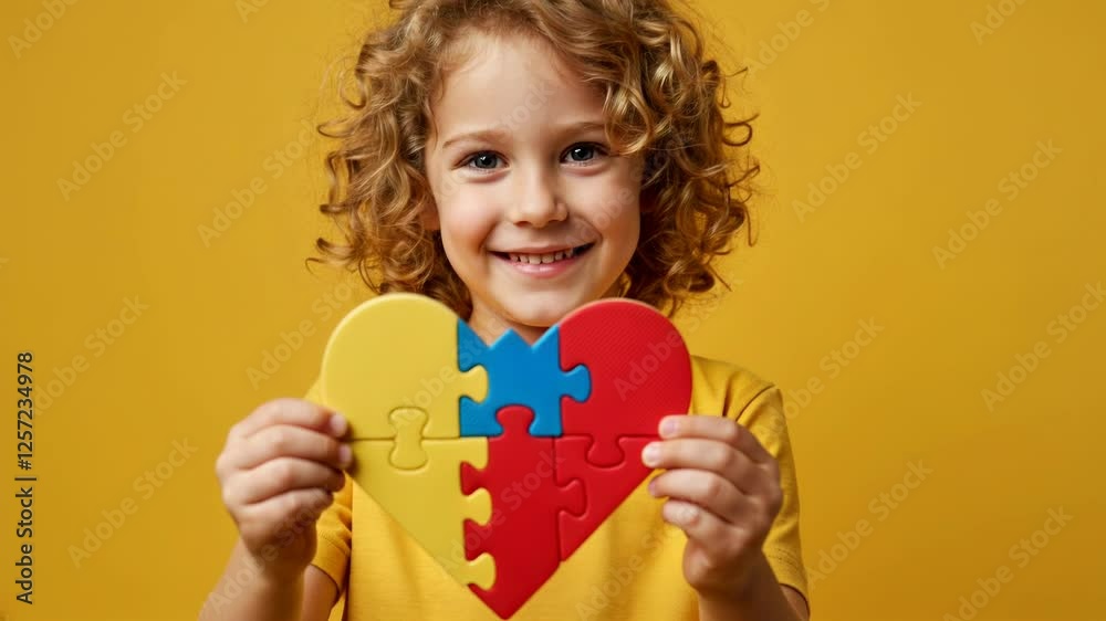 Autism spectrum disorder. Little blond boy with autism holding heart ...