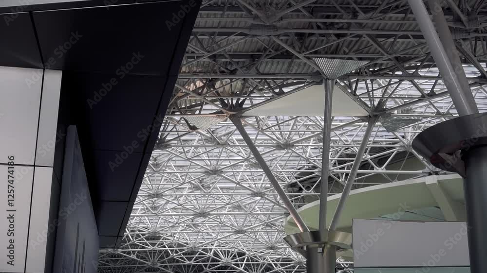 Architecture of a modern airport. Complex engineering structures made ...