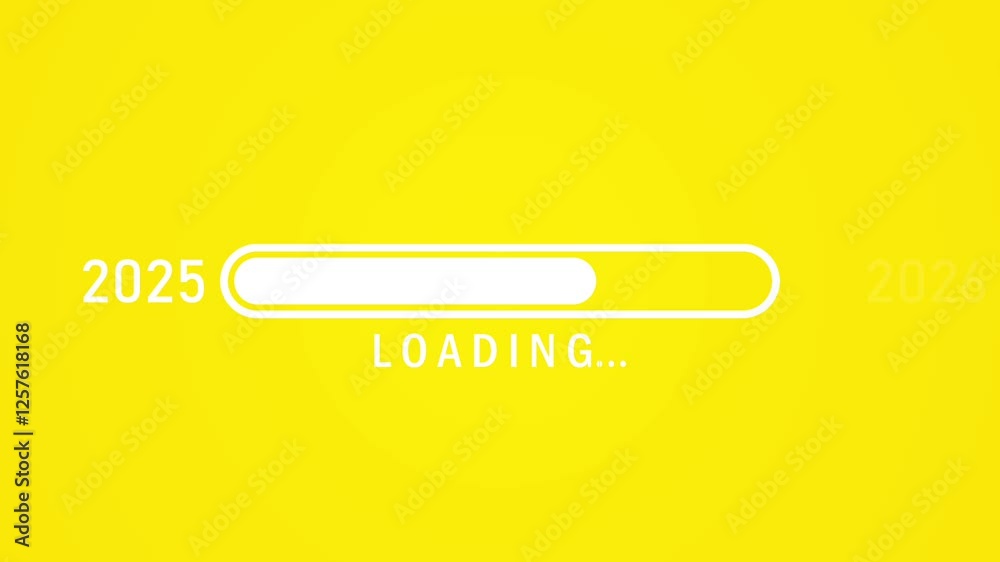 Year changing from 2025 to 2026 4k animation. White color loading bar ...