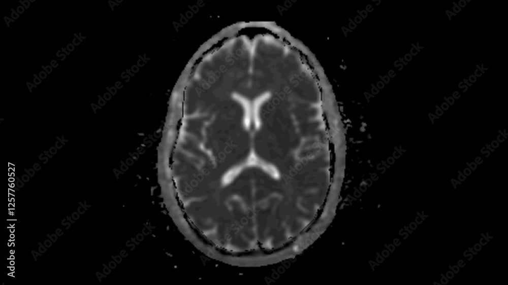 MRI examination of the brain. Apparent diffusion coefficient (ADC) MRI images of the brain ...