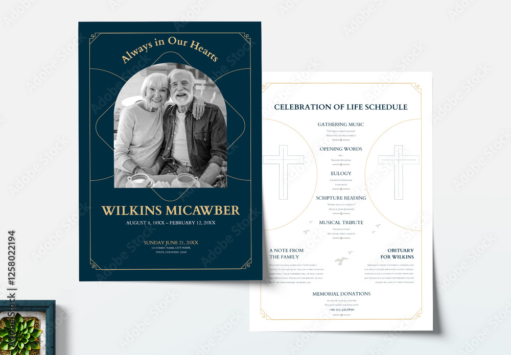 Elegant Funeral Program Card Layout Stock Template | Adobe Stock
