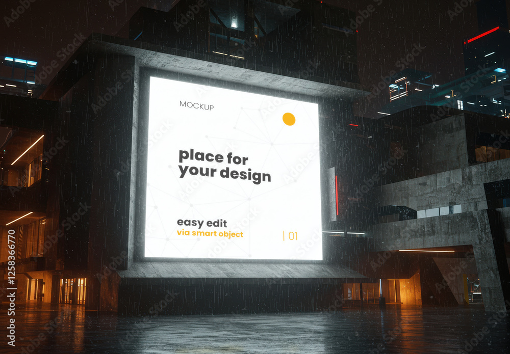 Giant Square Illuminated Sign Brutalism Style Mockup Stock Template ...