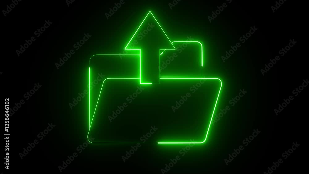 Neon glowing mobile device folder icon animated on black background ...