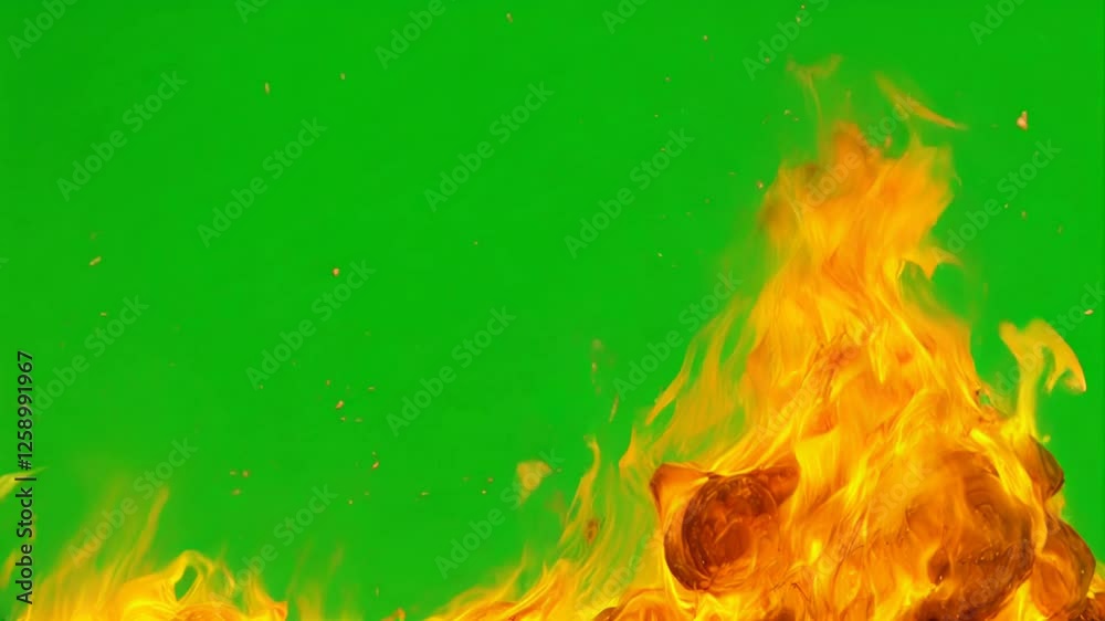 Fire burning flames, realistic fire isolated on green screen chroma key ...
