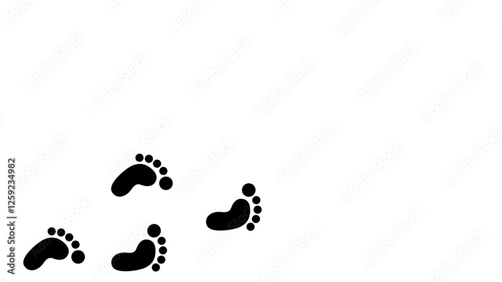 Animation human black footprints isolated white background, a journey ...
