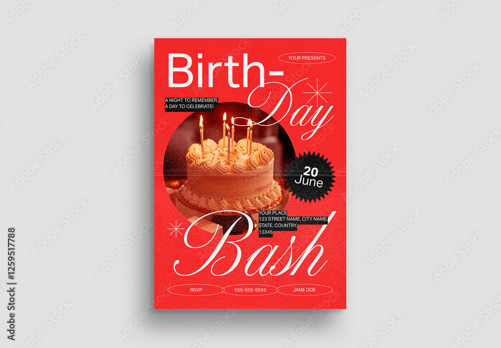 Red and White Anti Design Brutalism Birthday Bash Flyer Layout Stock ...
