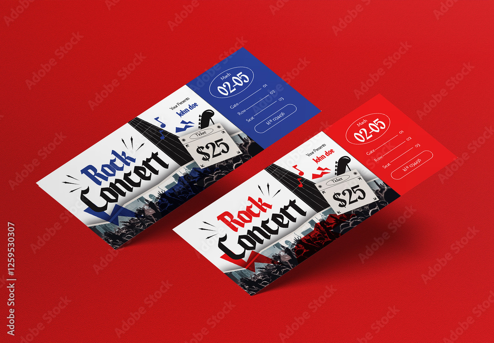 Red Anti Design Brutalism Rock Concert Ticket Stock Template | Adobe Stock
