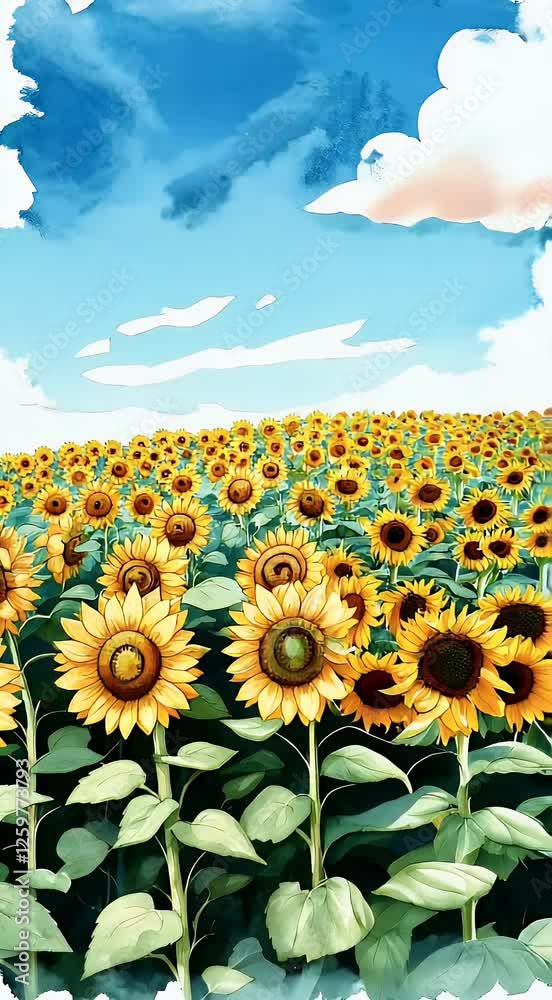 panoramic overlay environment field illustration blue sunflower view ...
