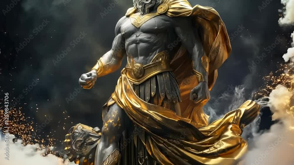 Statue of the Olympic God featuring golden accents, embodying the ...