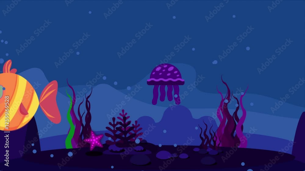 The Fish Swims Under The Sea With A Breathing Device 2D Animation 素材庫影片 ...