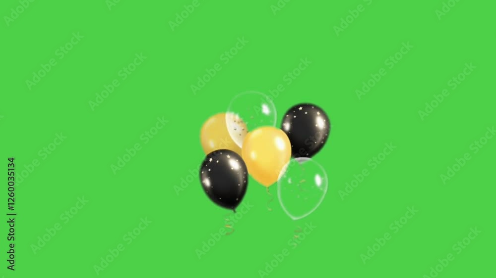 balloons flying up green screen animation on a green screen. Realistic ...