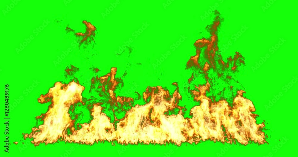 Realistic rising fire flames row on ground green screen backgrounds ...