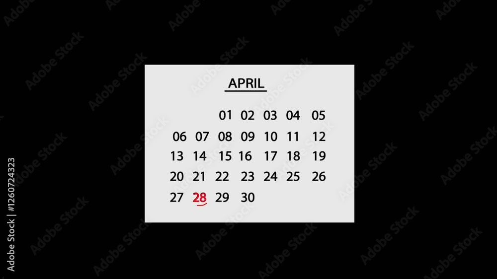 28 April Calendar Date Animation on black background. Calendar date ...