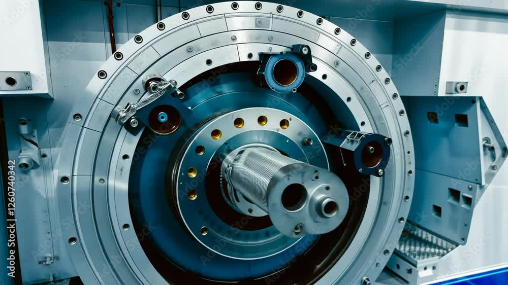 View of an open mechanism in a manufacturing plant showing the complex ...