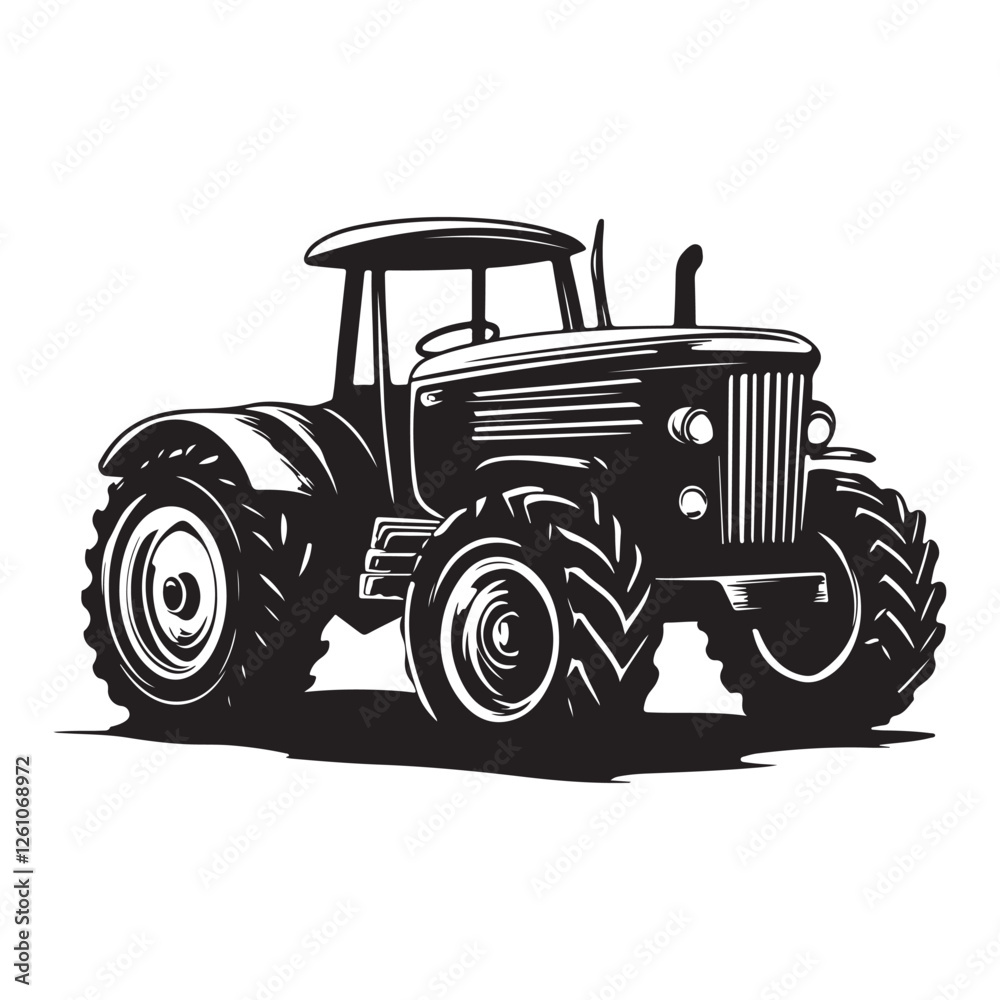 Poster Rural Workhorse Tractor – Bold Outline Drawing – Wall Art ...