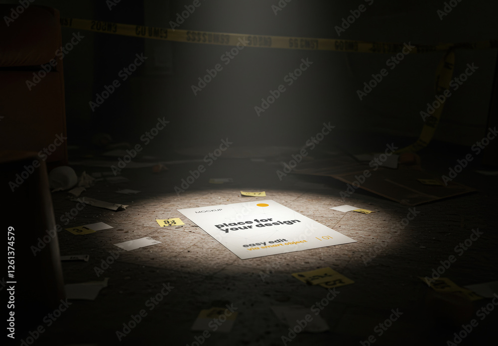 Page Laying on the Floor Police Crime Scene Spot Light Mockup Stock ...