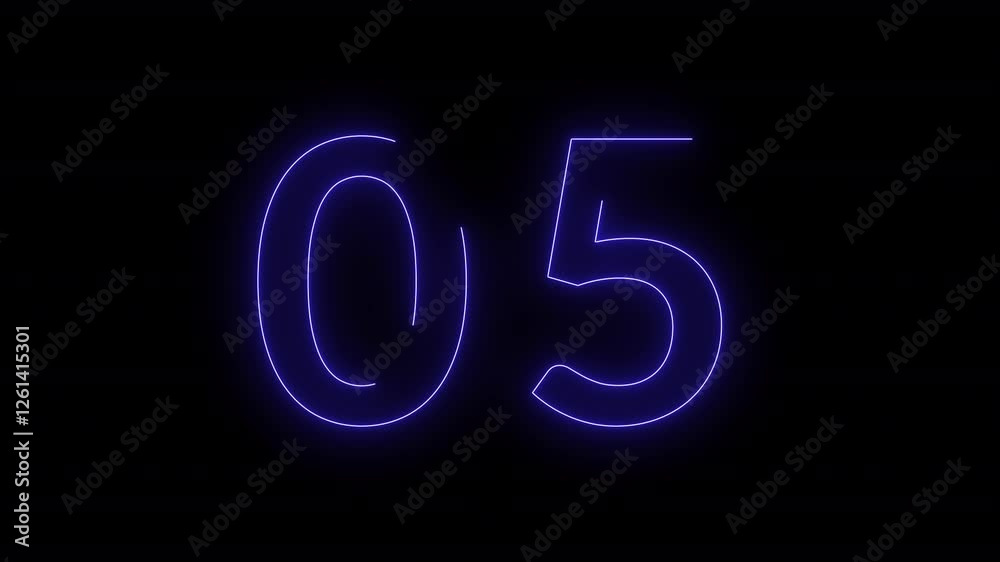 10 seconds countdown neon glowing royal blue color animation on black ...