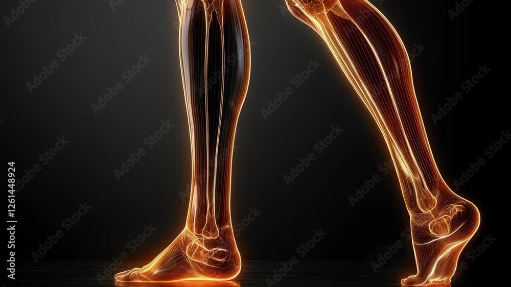 Medical x-ray scan of human legs, feet with muscles and bones ...