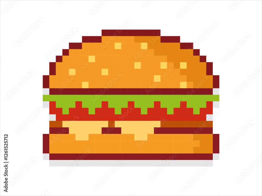 Poster Pixel art of burger. Pixelated tasty burger – Wall Art | UkPosters