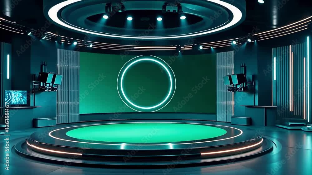Futuristic Television Studio Set Design: Green Screen, Circular Stage ...
