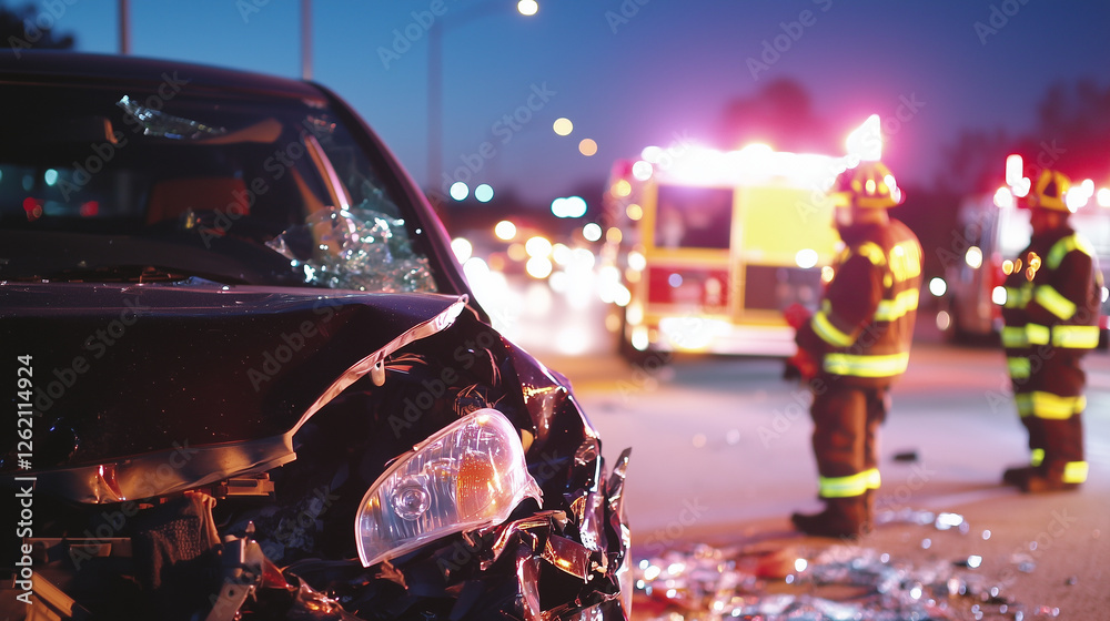 Poster Major Car Collision with Extensive Damage A head-on car accident ...