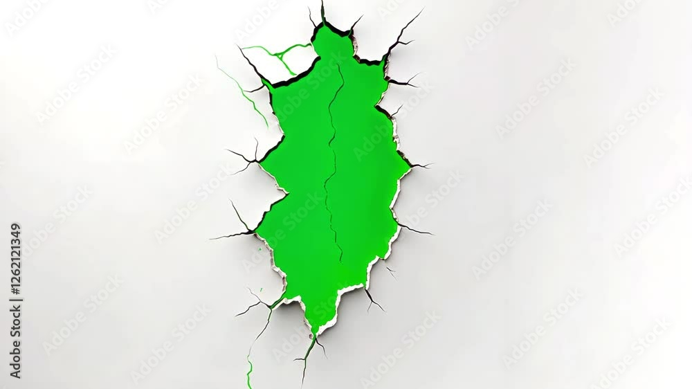crack in white background with green screen. Hole in white wall. Paper ...