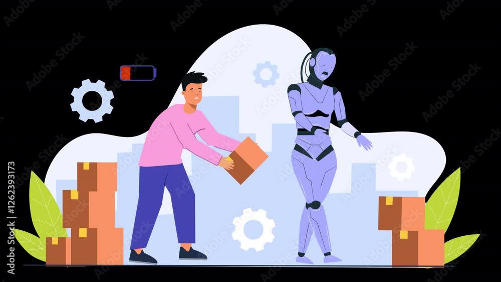 Vector animation depicting the dynamic between human intelligence and ...