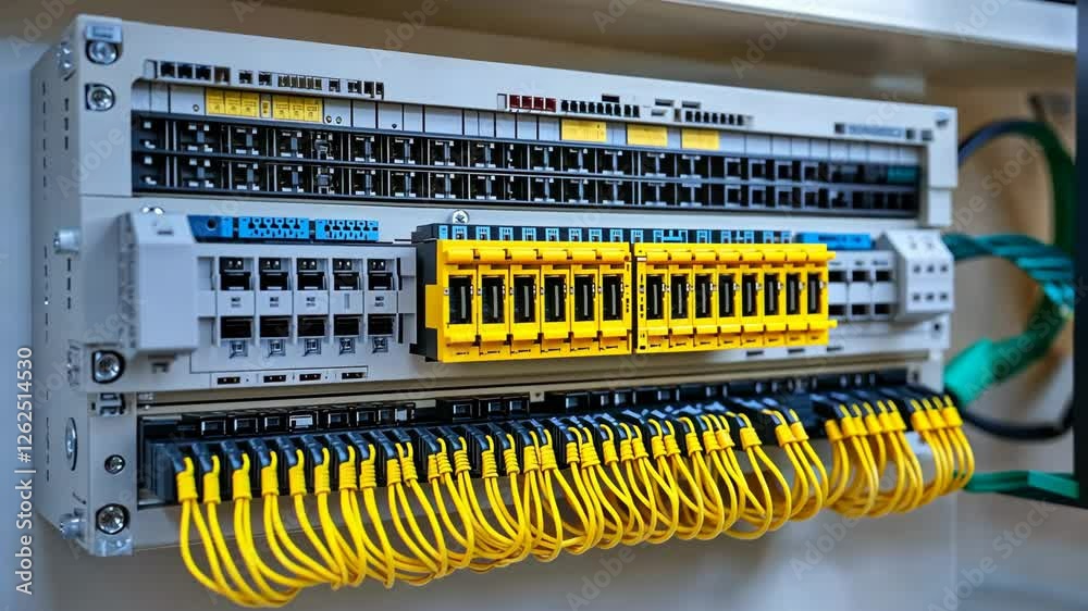 Network equipment assembly in a modern server room featuring organized ...
