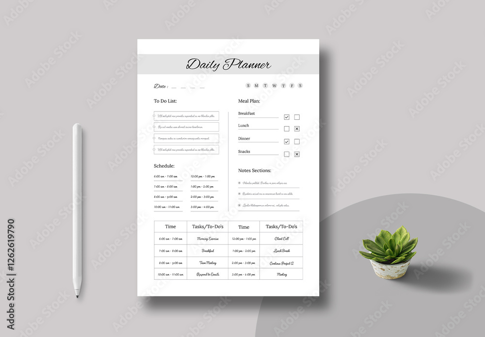 Daily Planner Template Layout Stock Template | Adobe Stock