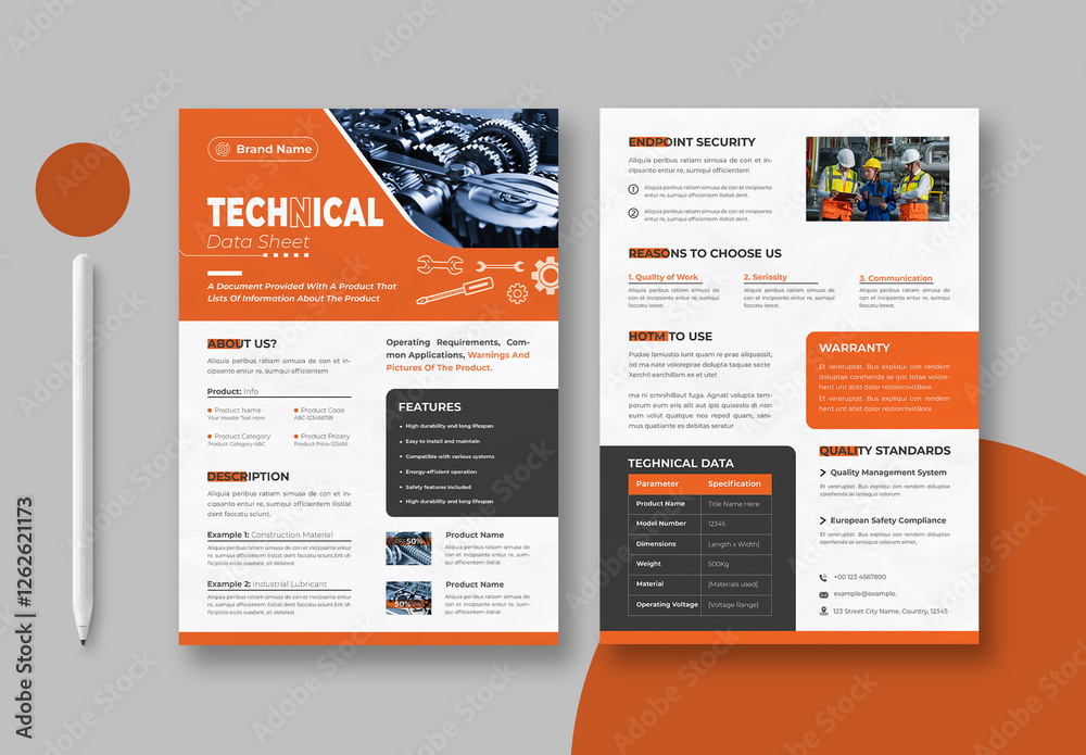 Technical Data Sheet Template Layout Stock Template | Adobe Stock