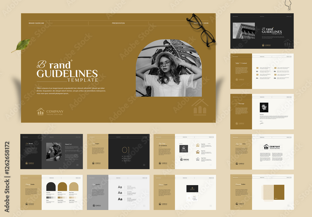 Golden & Black Brand Guideline Presentation Layout Stock Template ...