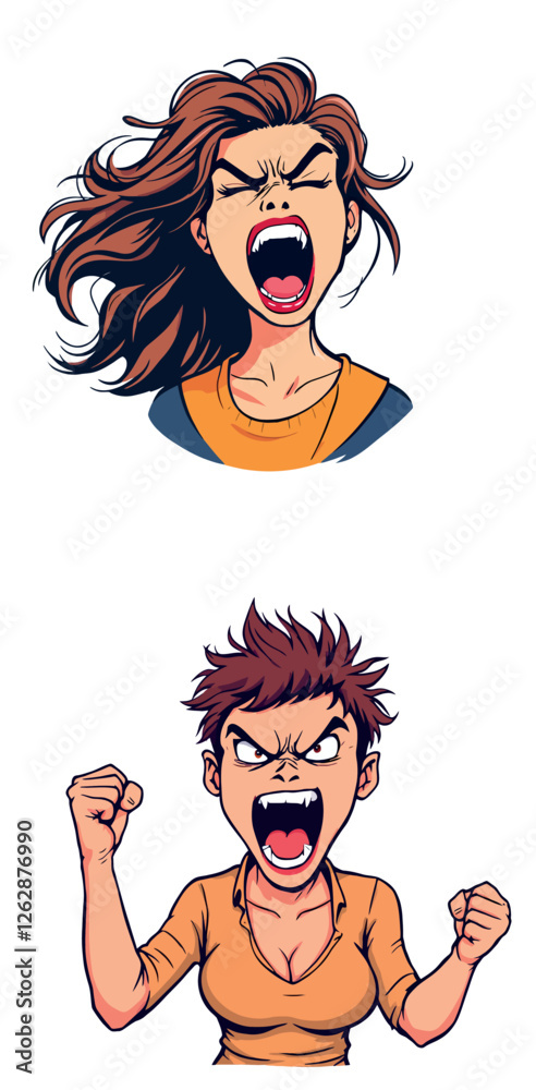 Poster Angry women shouting and showing frustration and displeasure ...