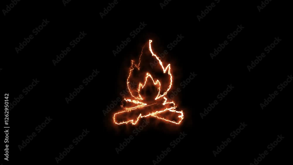 Cartoon burning camp fire flames with, campfire with woods and long ...