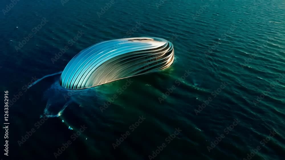 Futuristic building stands above ocean, symbolizing future adaptation ...