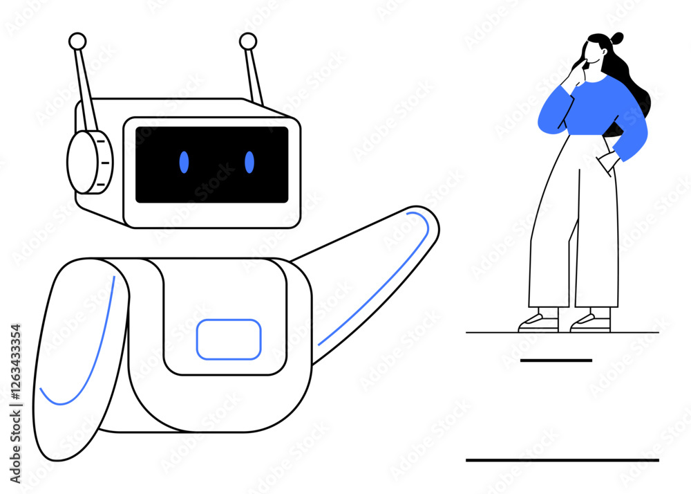 Poster Robot with antenna interpreting signals person contemplating ...