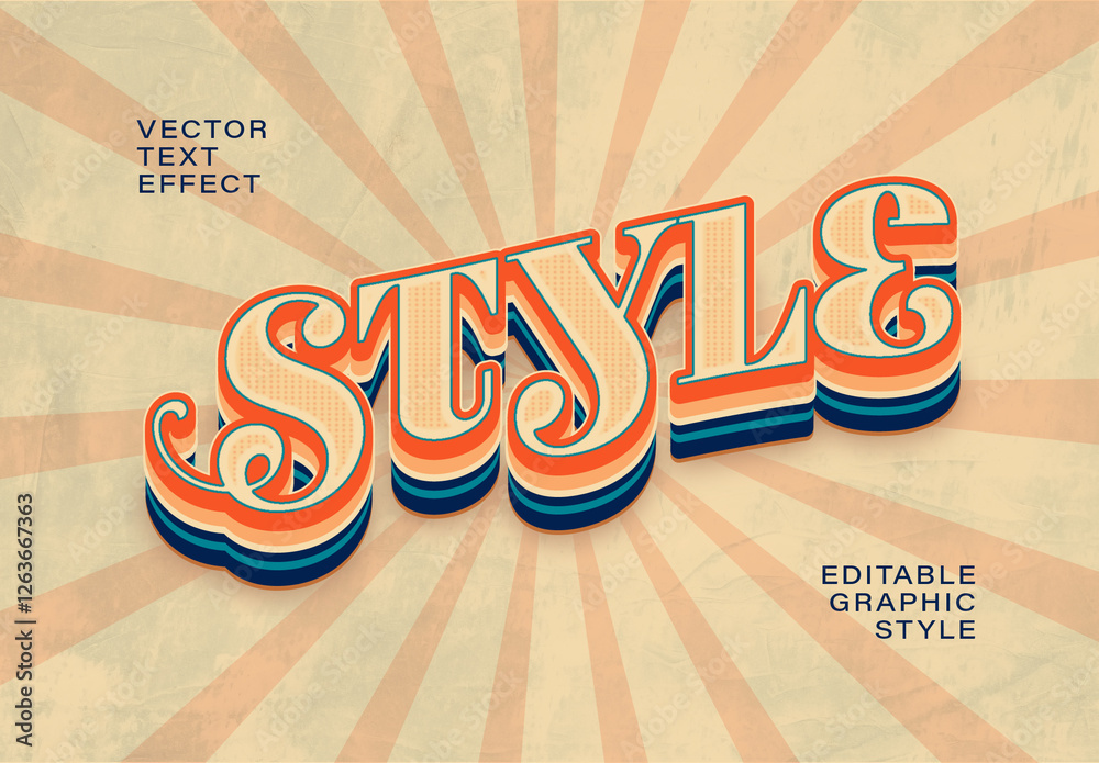Orange And Blue Retro Text Vintage Font. Classic 3D Text Effect Stock ...