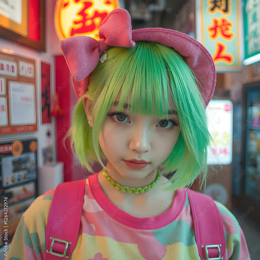Poster Impactante y vibrante: La musa Harajuku con cabello ...