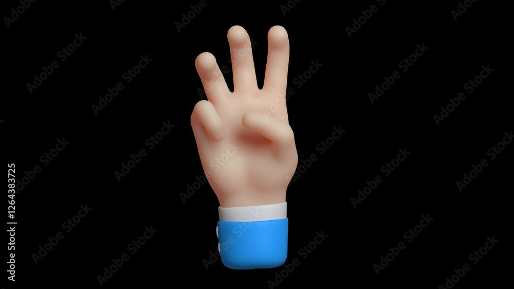 Seamless 4K loop of counting numbers three gesture in blue sleeve. 3D ...