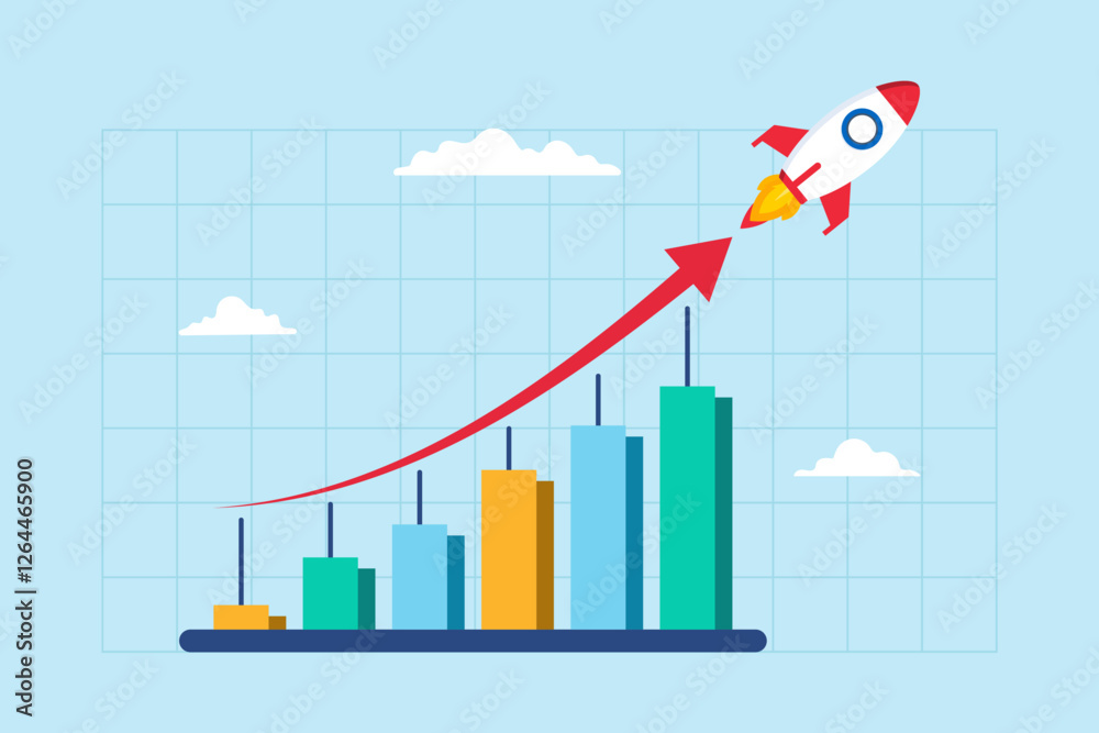Poster Flat illustration of financial graph with exponential arrow rise ...