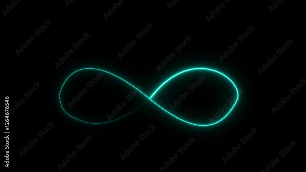 neon glowing sign of infinity symbol or logo icon in sky color on black ...