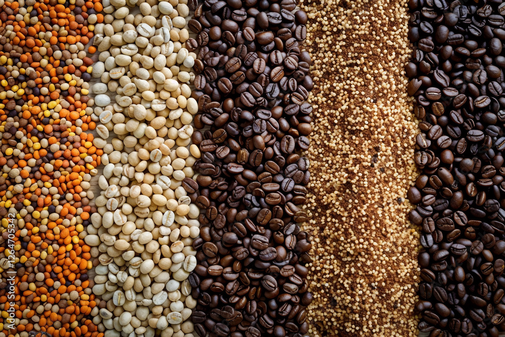 Poster Assorted coffee beans, variety of colors and types from darker ...