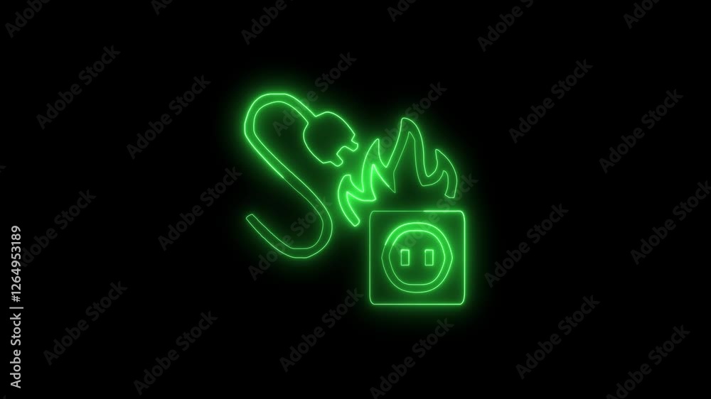 Video Stock Glowing Neon Electrical Fire Hazard Symbol, Power Plug and ...