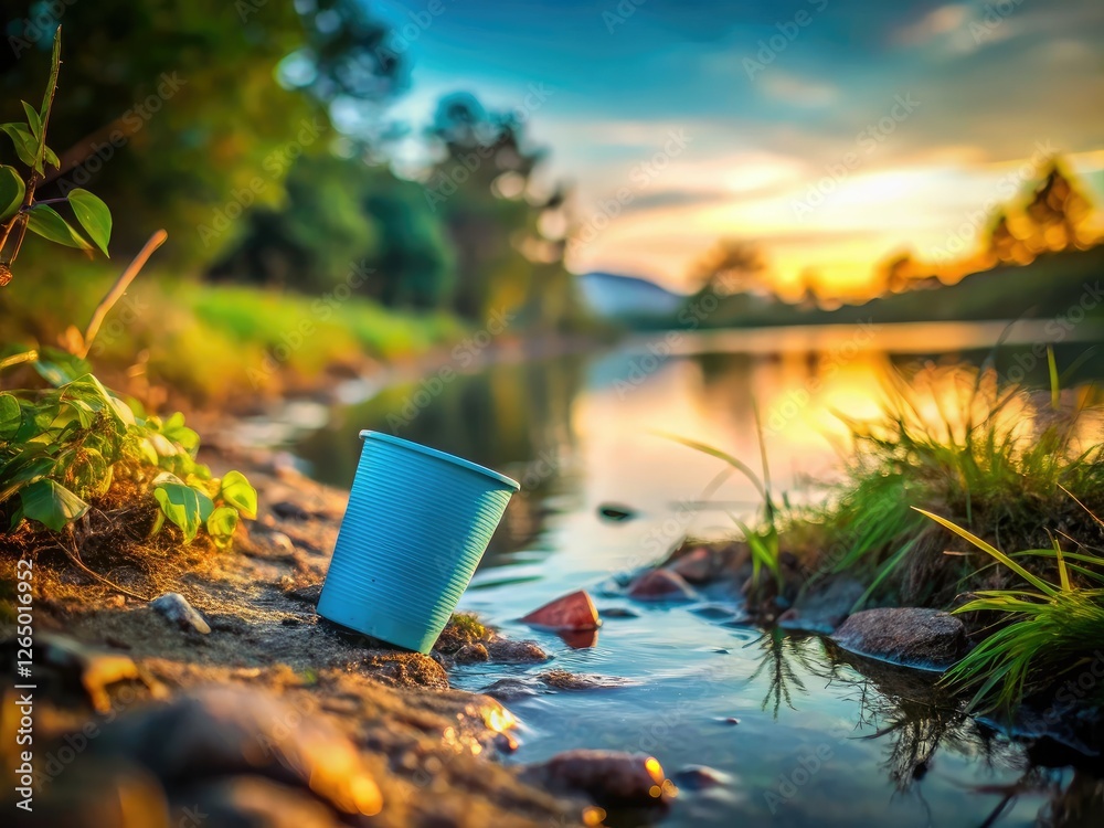 Photo & Art Print A desolate scene: discarded plastic cups paint a grim ...