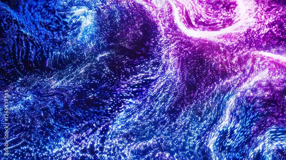 A mesmerizing seamless loop animation featuring glowing, fluid-like particles dynamically moving ...