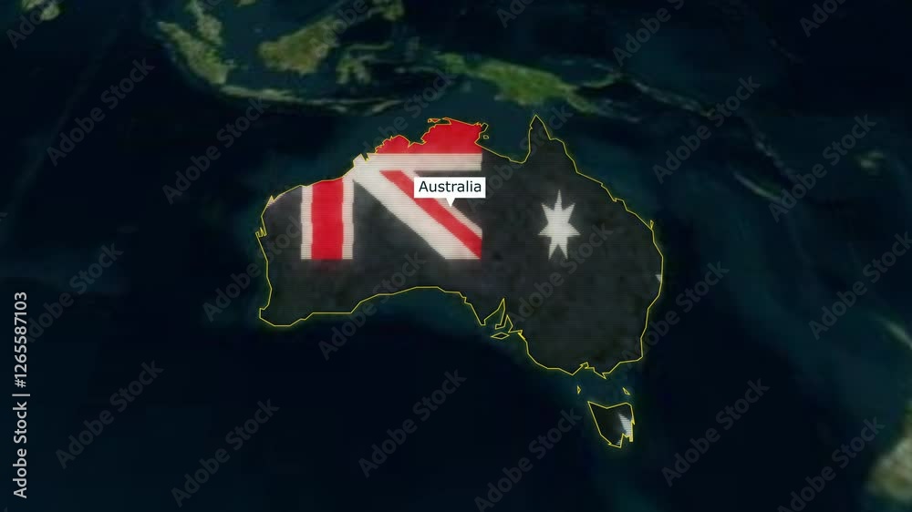 Australia map animation with Australia flag highlighted border color ...